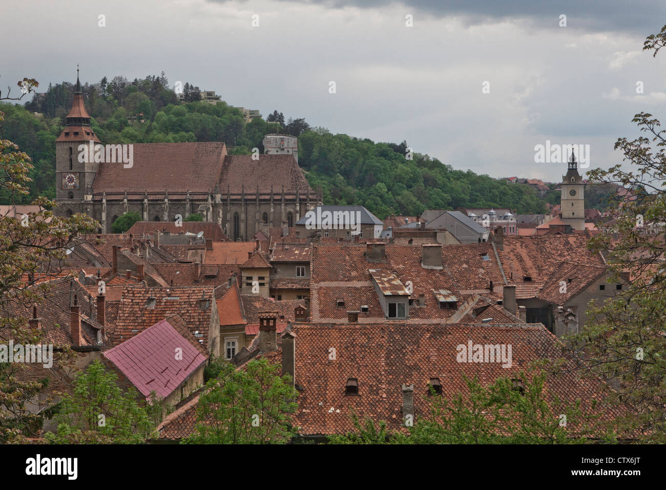 Panoramic view of Brasov downtown (church and roofs from medieval ...
