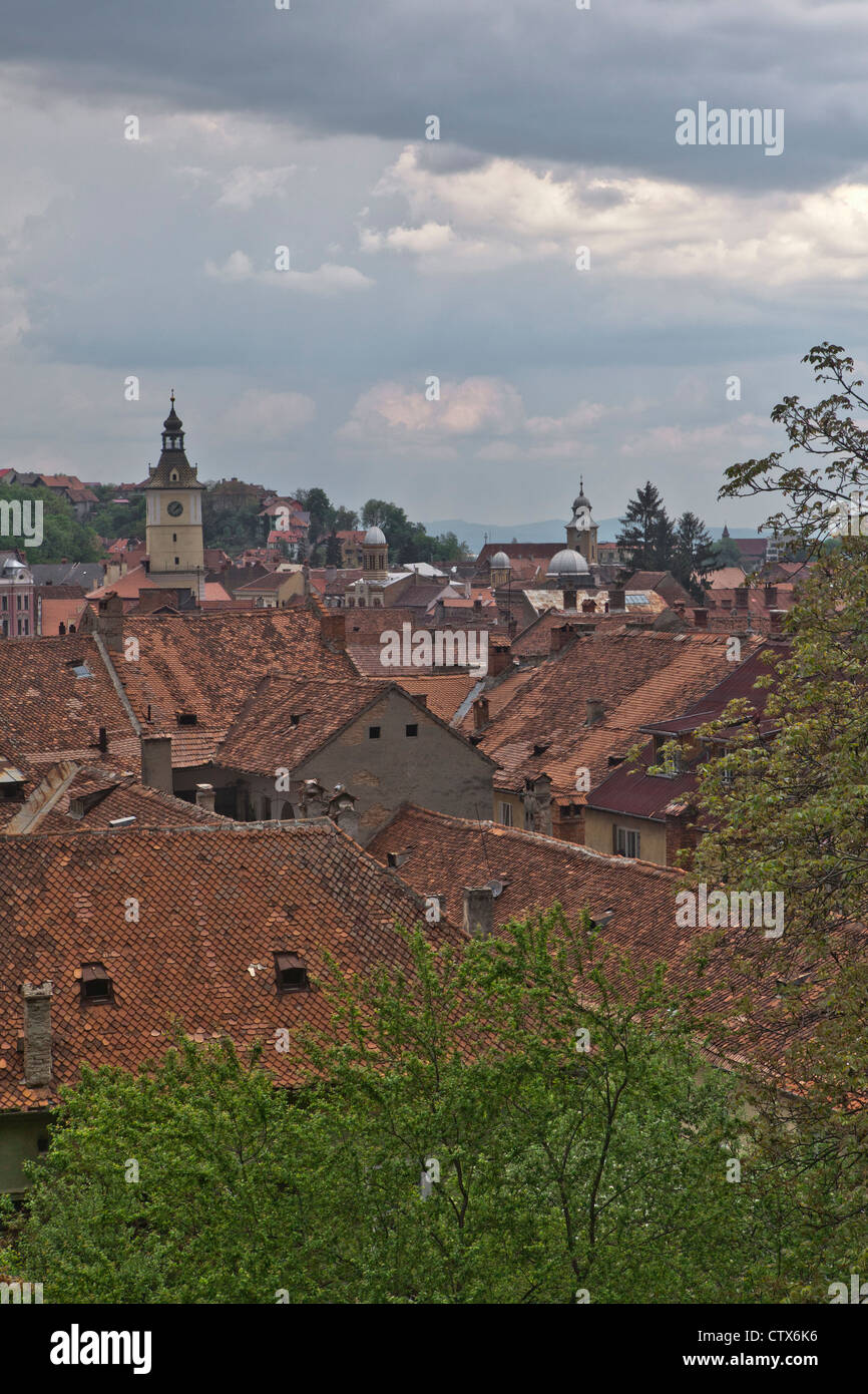 Panoramic view of Brasov downtown (church and roofs from medieval ...