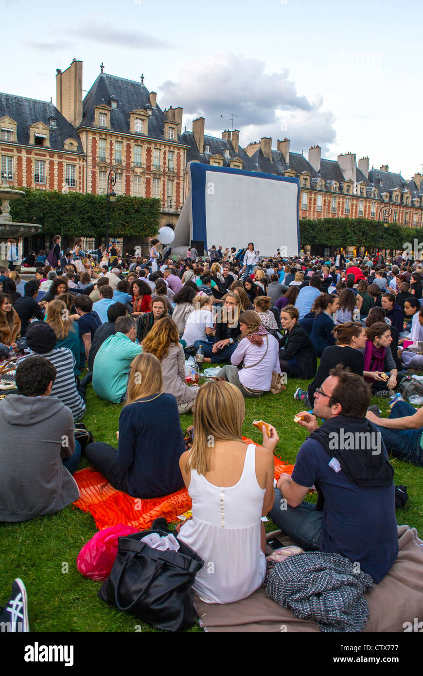 Paris, France, Large Crowd Scene People, Sitting, From Behind, Open Air ...