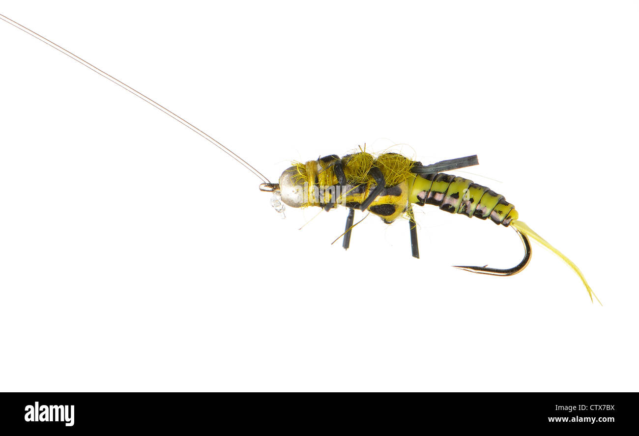 Fly fishing lure isolated on a white background Stock Photo - Alamy