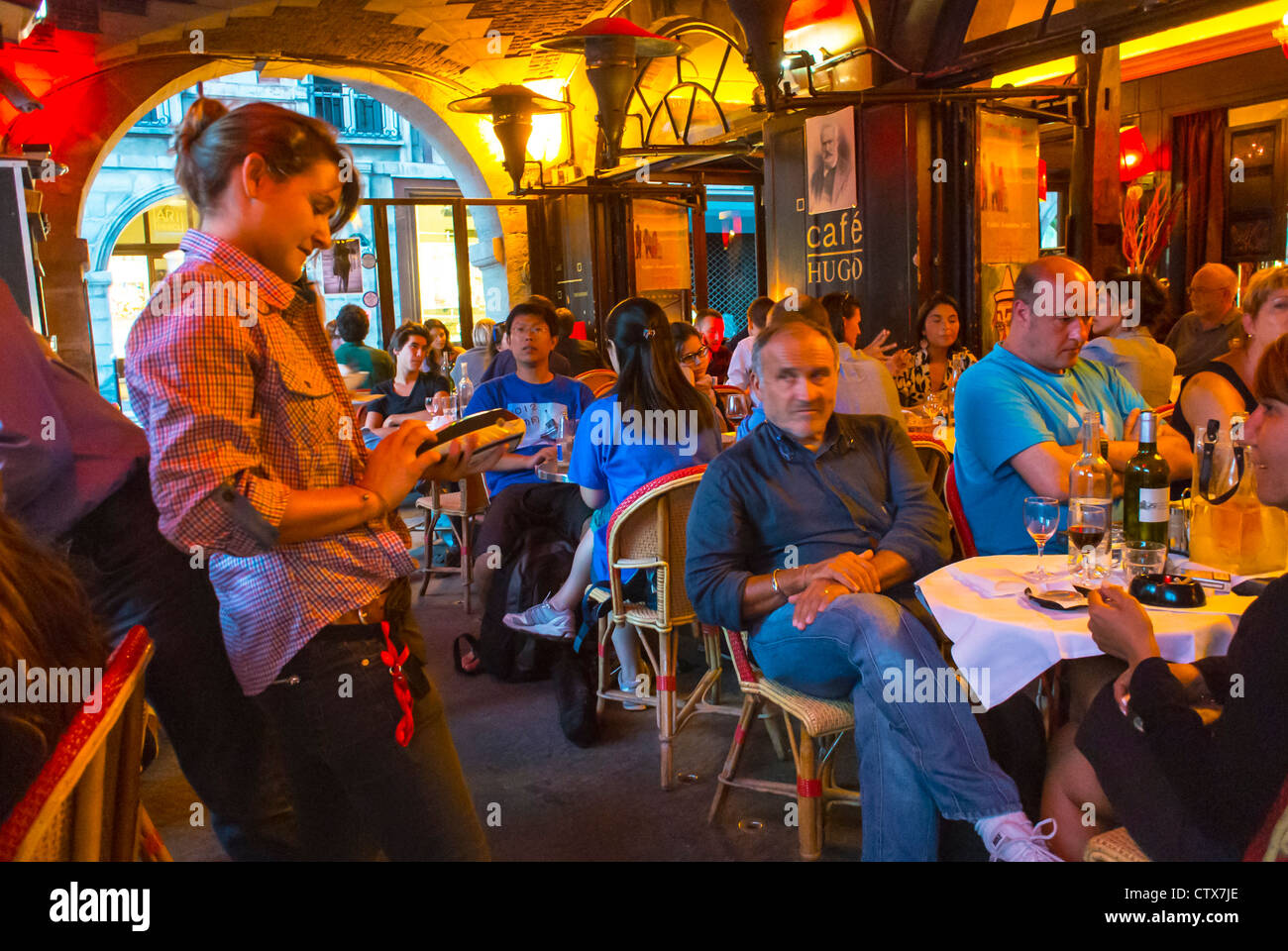 Paris, France, Female Waitress Taking Orders Outside Terrace, French ...