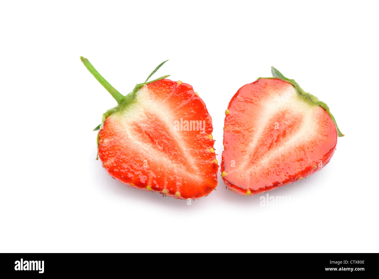 Section strawberries. Detailed cut strawberries isolated on white ...
