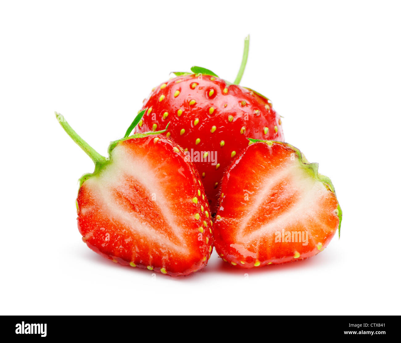 Section strawberries. Detailed cut strawberries isolated on white ...