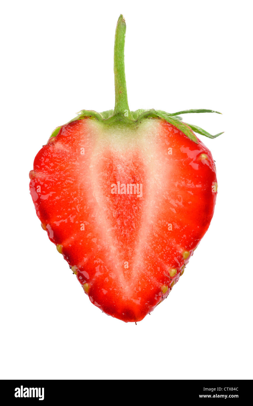 Section strawberries. Detailed cut strawberries isolated on white ...