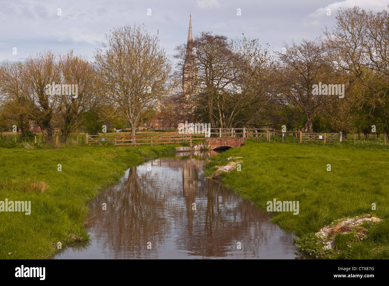 Salisbury cathedral and the west harnham water meadows in Wiltshire ...