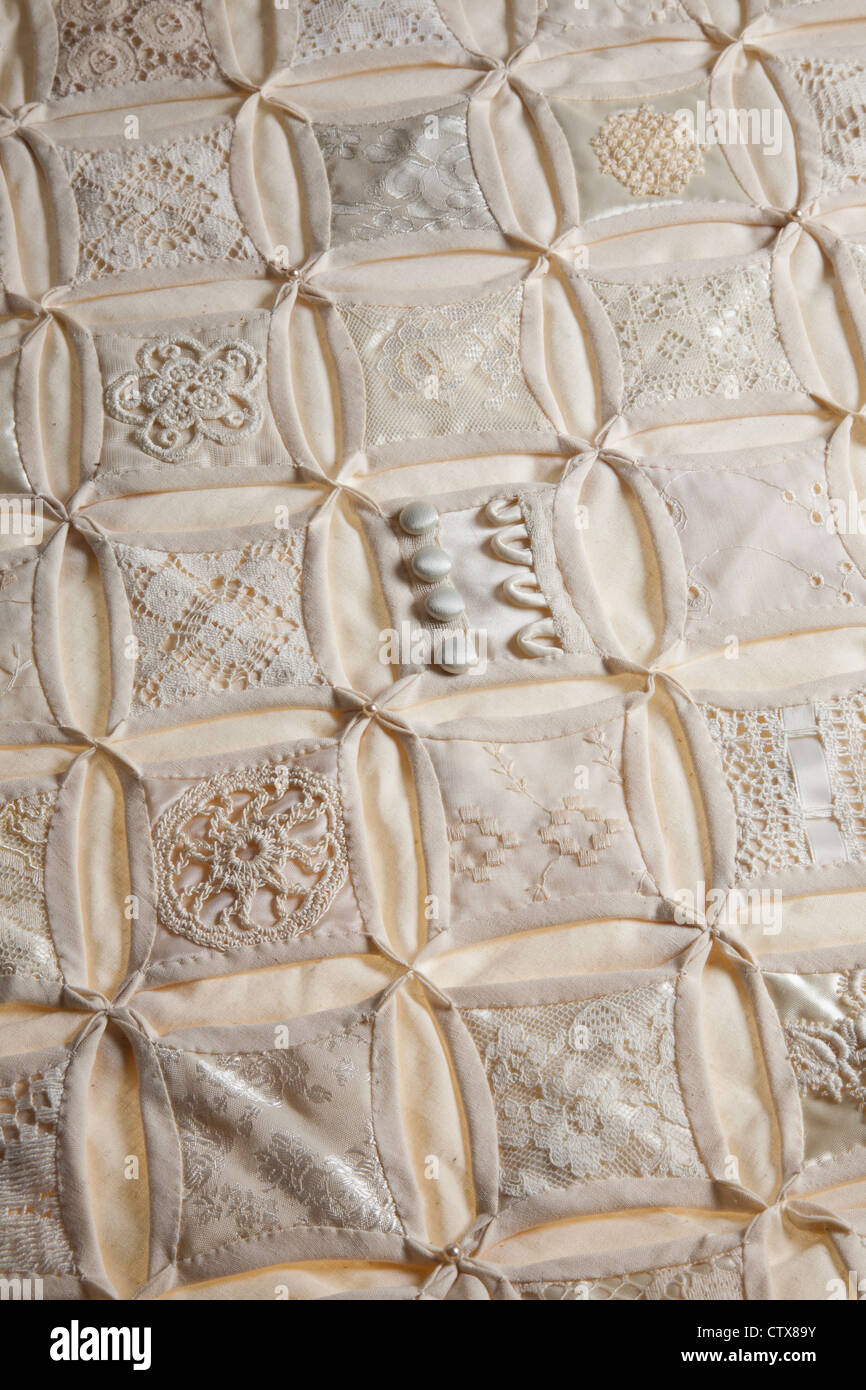 Cathedral Window Pattern Handmade Wedding Quilt, USA 1981 Stock Photo ...