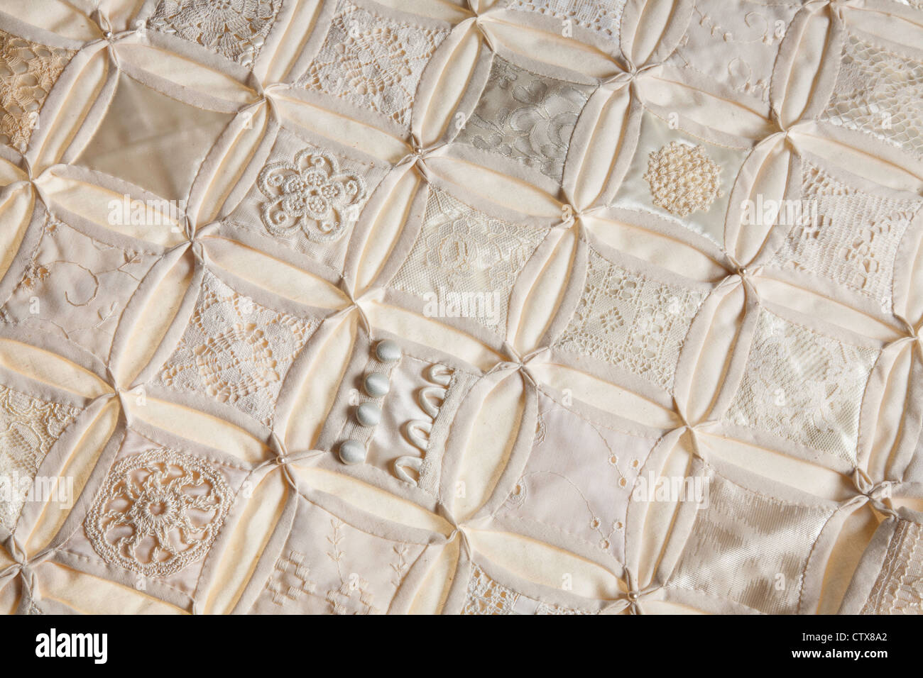 Cathedral Window Pattern Handmade Wedding Quilt, USA 1980s Stock Photo ...