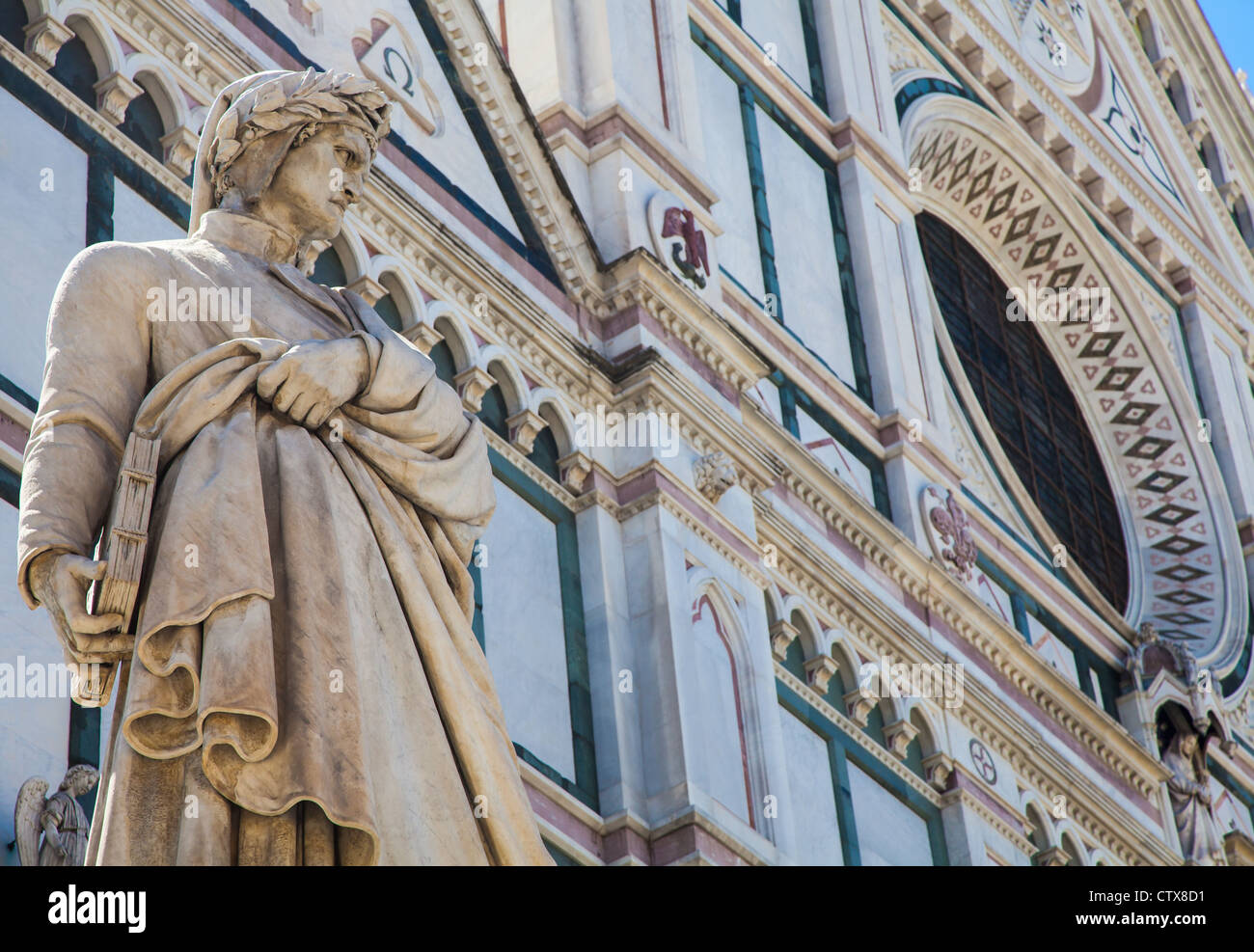 Dante's statue in front of Santa Croce church - Florence, Italy Stock ...