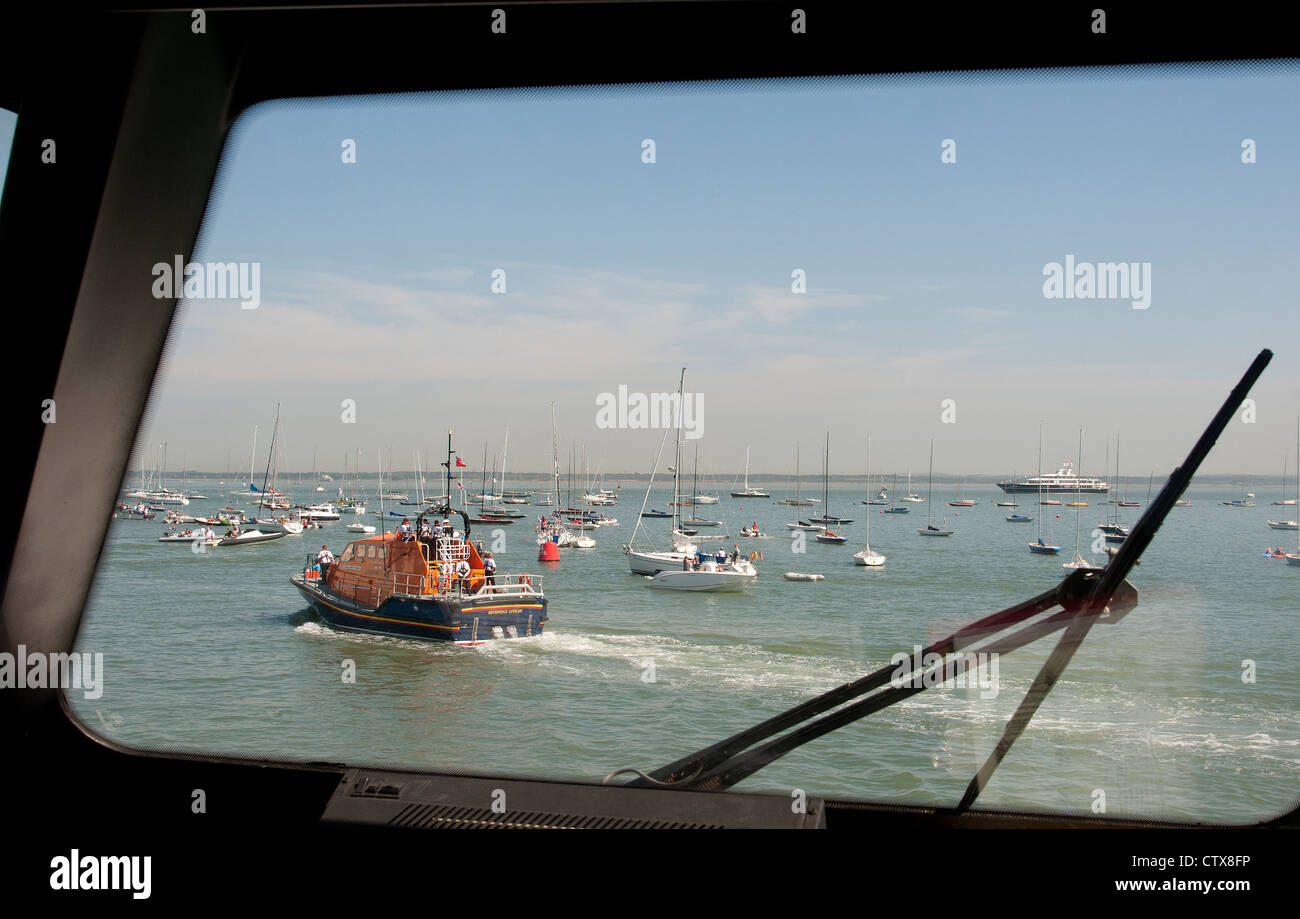 View from the bridge of passenger catamaran toward Bembridge lifeboat ...