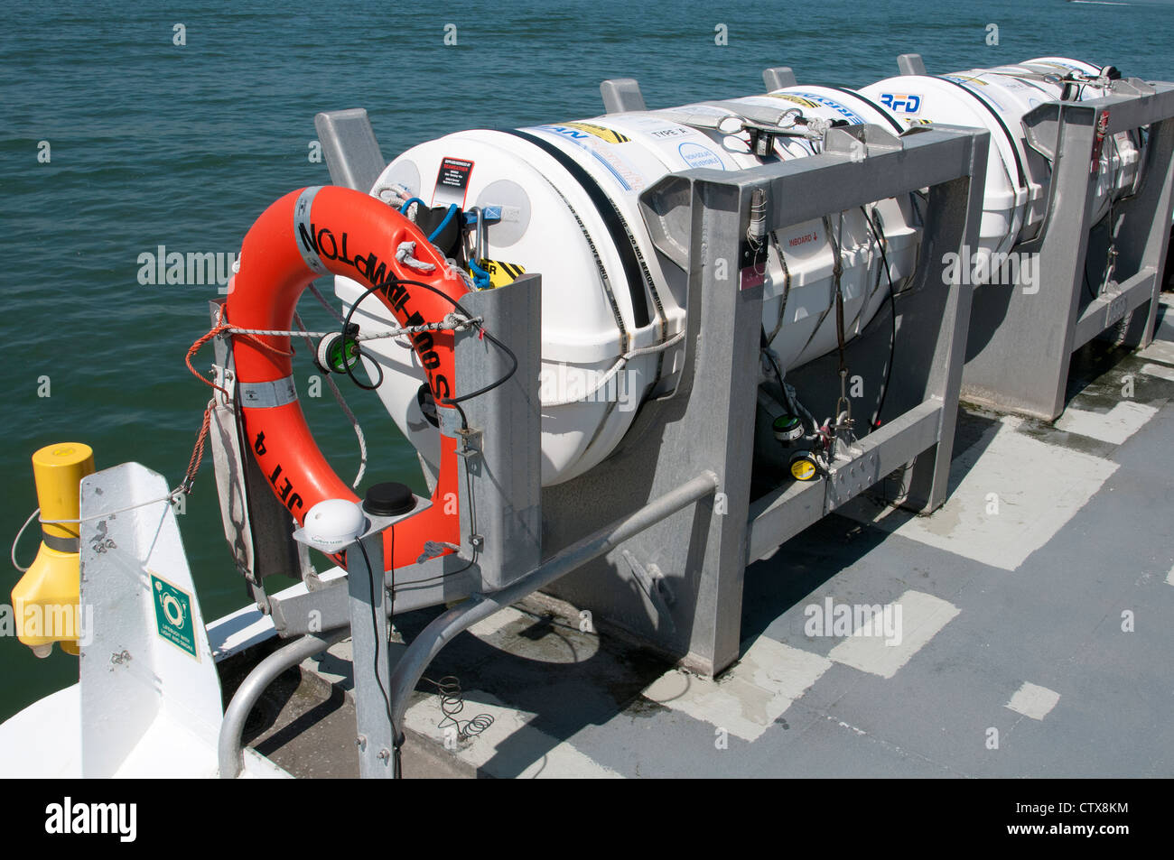 Life saving equipment on the outer deck of a fast ferry Stock Photo - Alamy