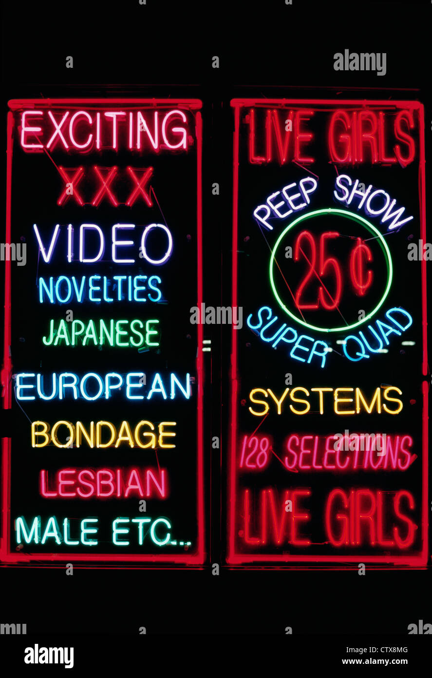 Vintage Neon Signs in Times Square, NYC - 1980's Stock Photo - Alamy