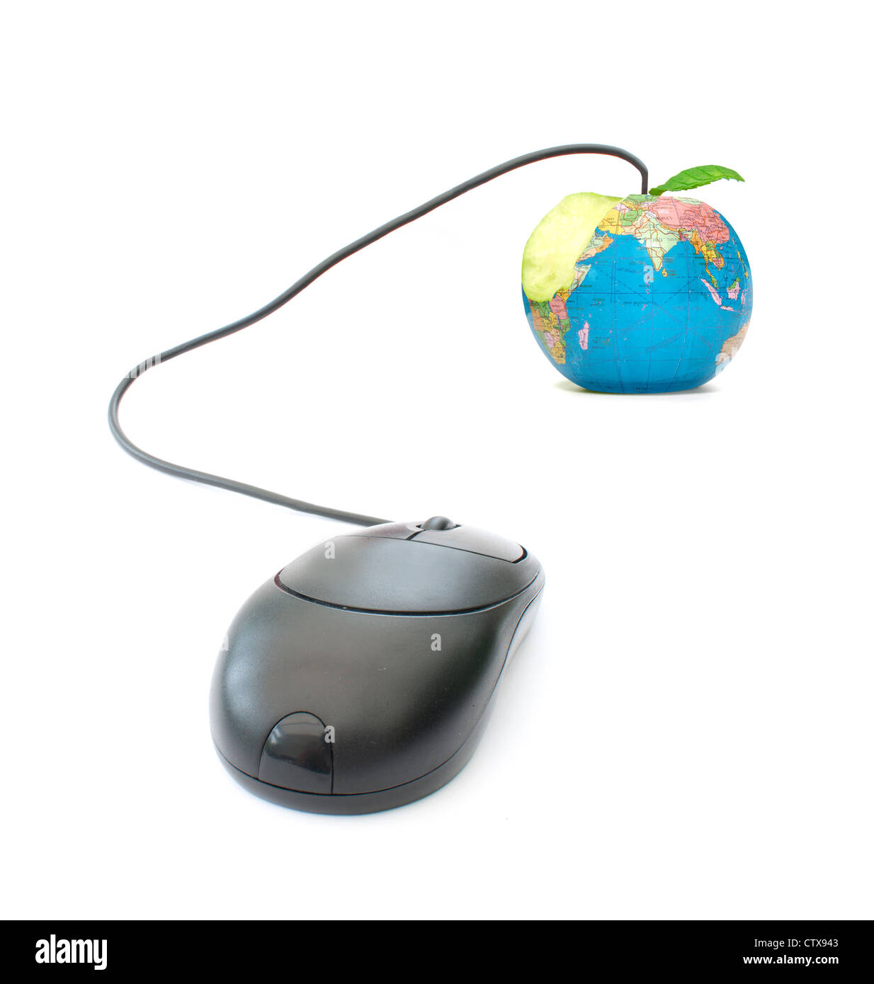 Computer mouse attached to an atlas apple Stock Photo - Alamy