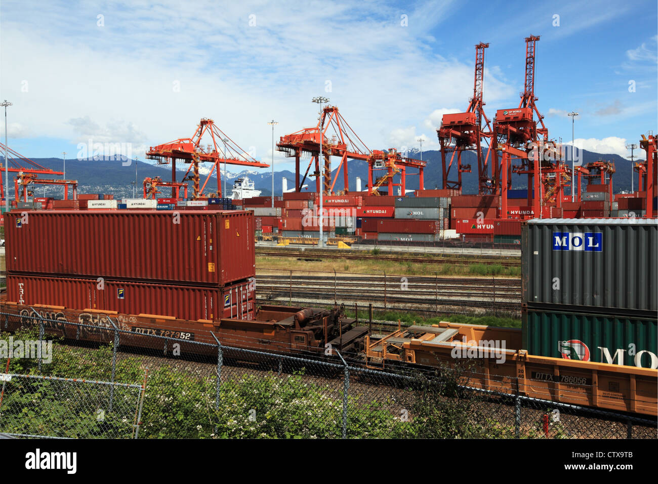 Cranes and train in the dock area of Vancouver Stock Photo - Alamy