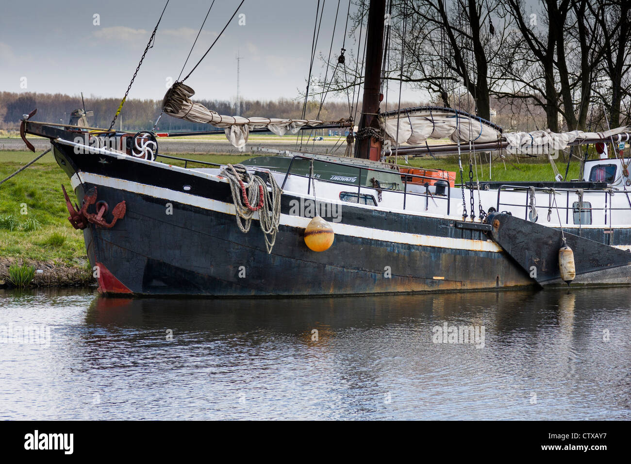 Fishing boat along the N9 highway in North Holland, The Netherlands ...