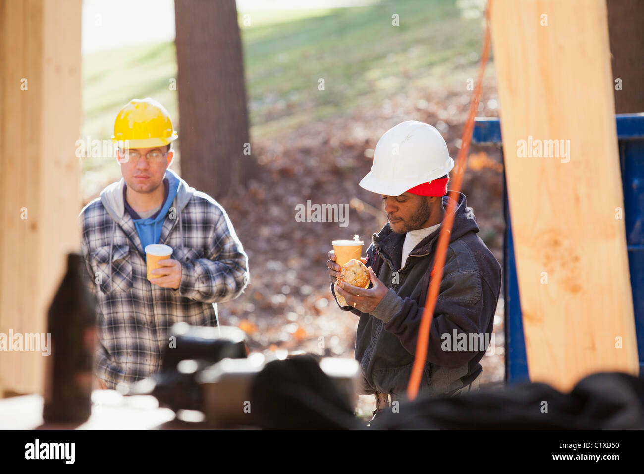 Construction drinking coffee construction site hi-res stock photography ...