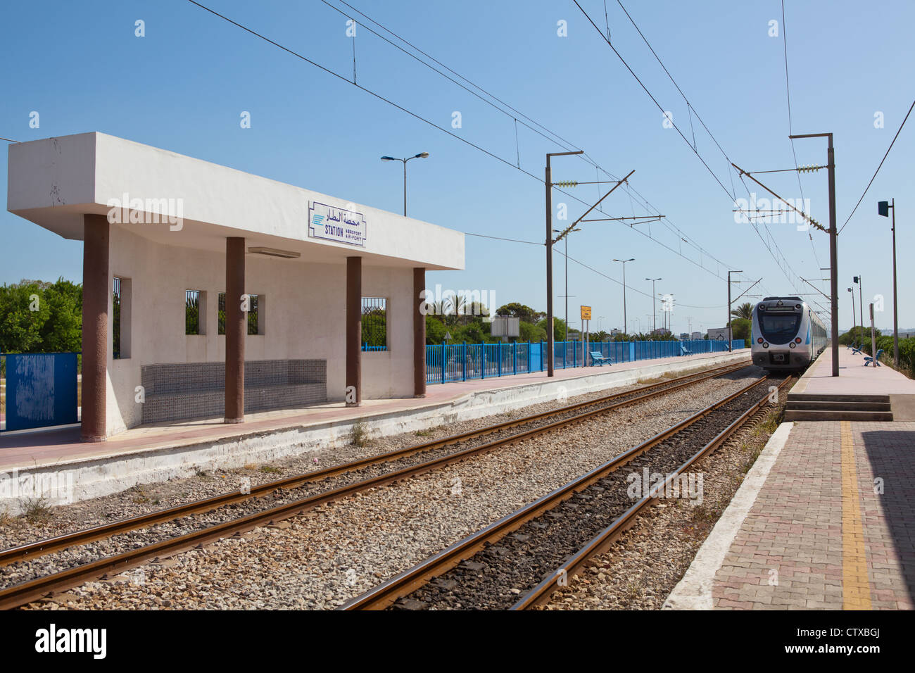 Intercity electric speed train arriving in Monastir airport station in ...