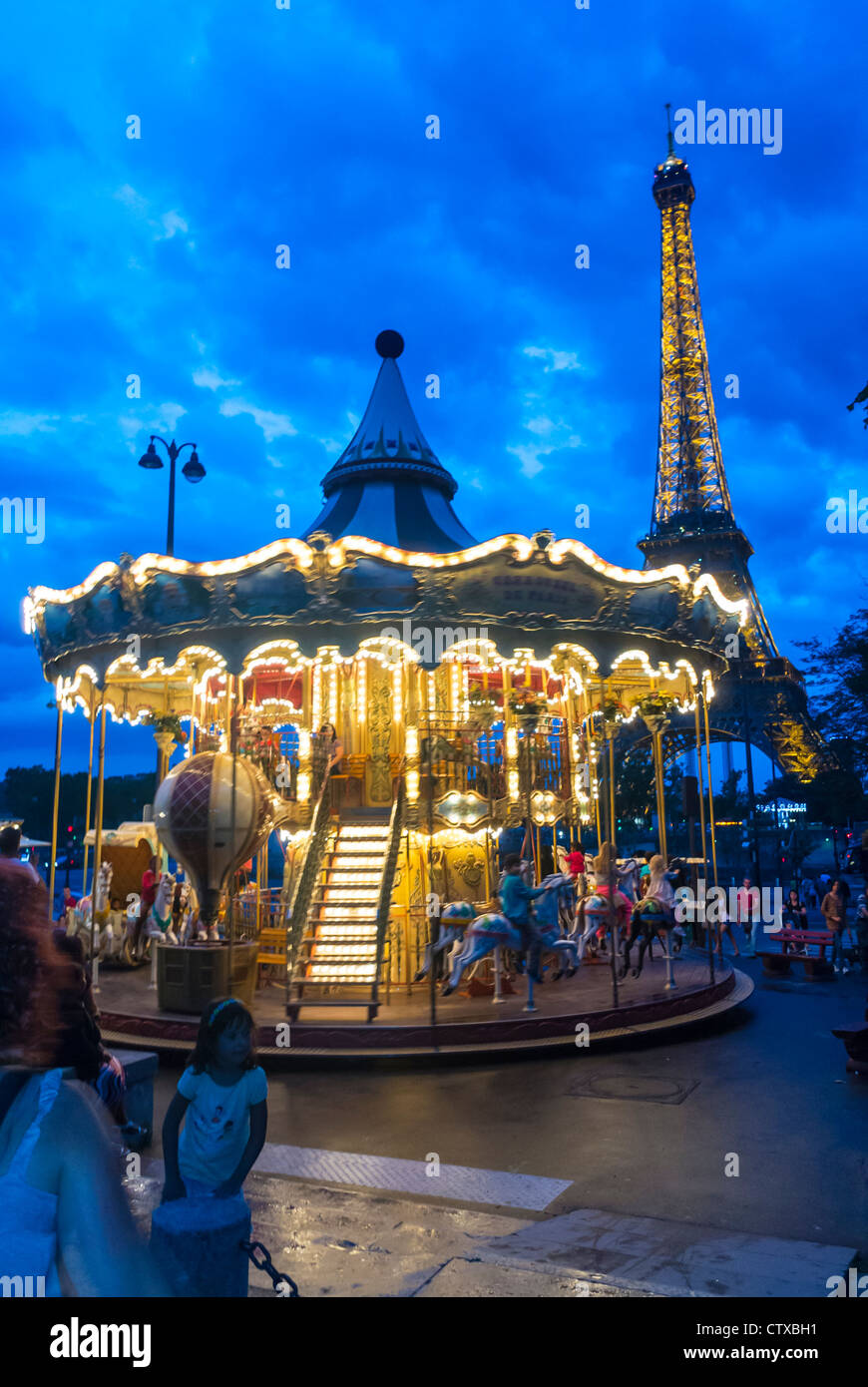 Paris, France, Tourists Visiting the "Jardins du Trocadero", Merry-go ...