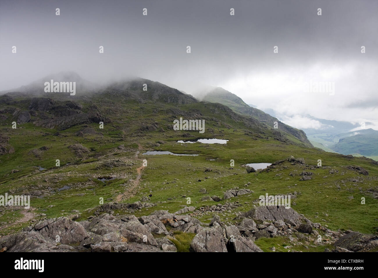 Three Tarns, between Crinkle Crags and Bowfell, looking towards cloud ...