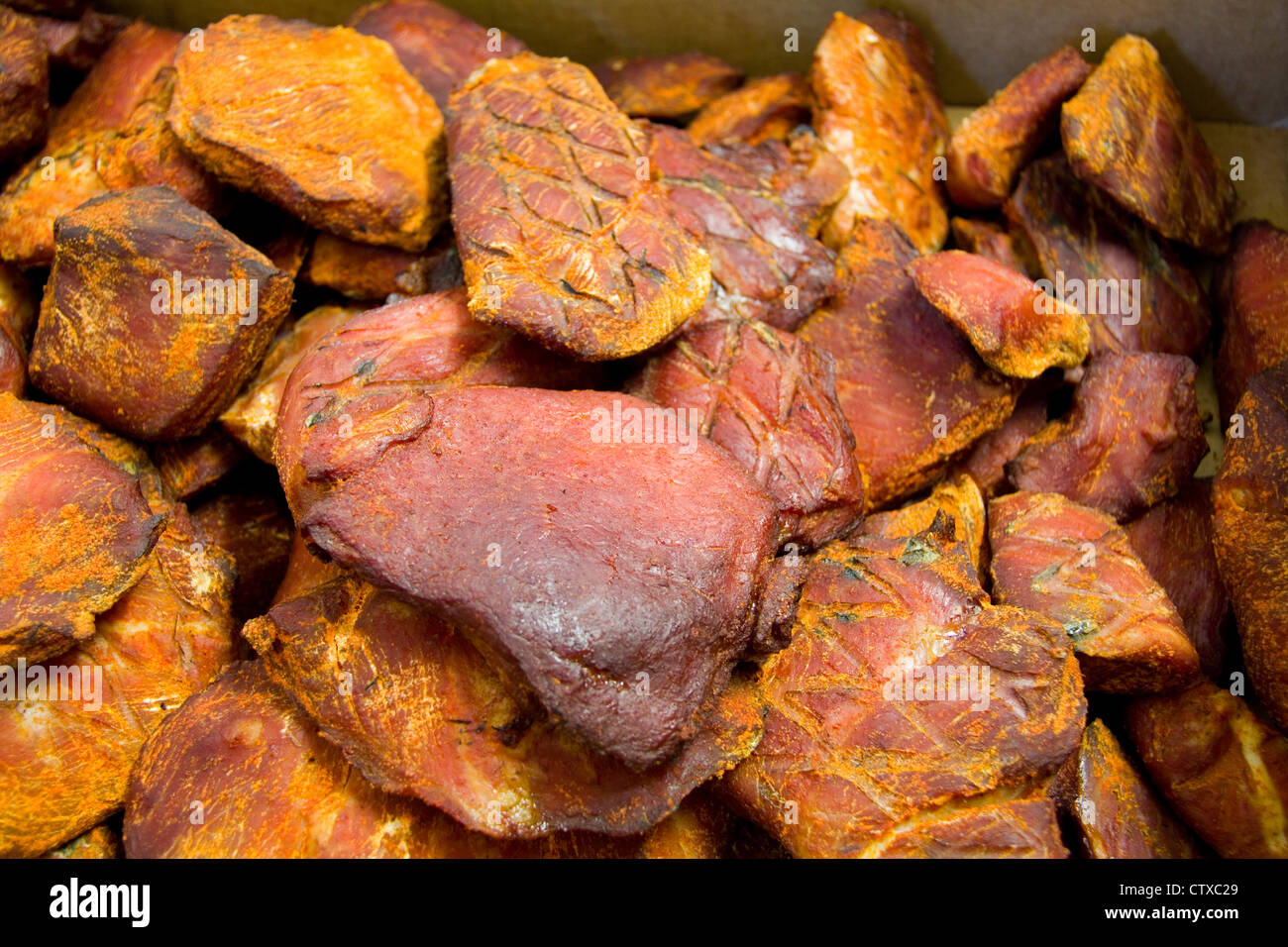 Tasso, salt-cured smoked pork, is a popular Cajun meat dish, made daily ...