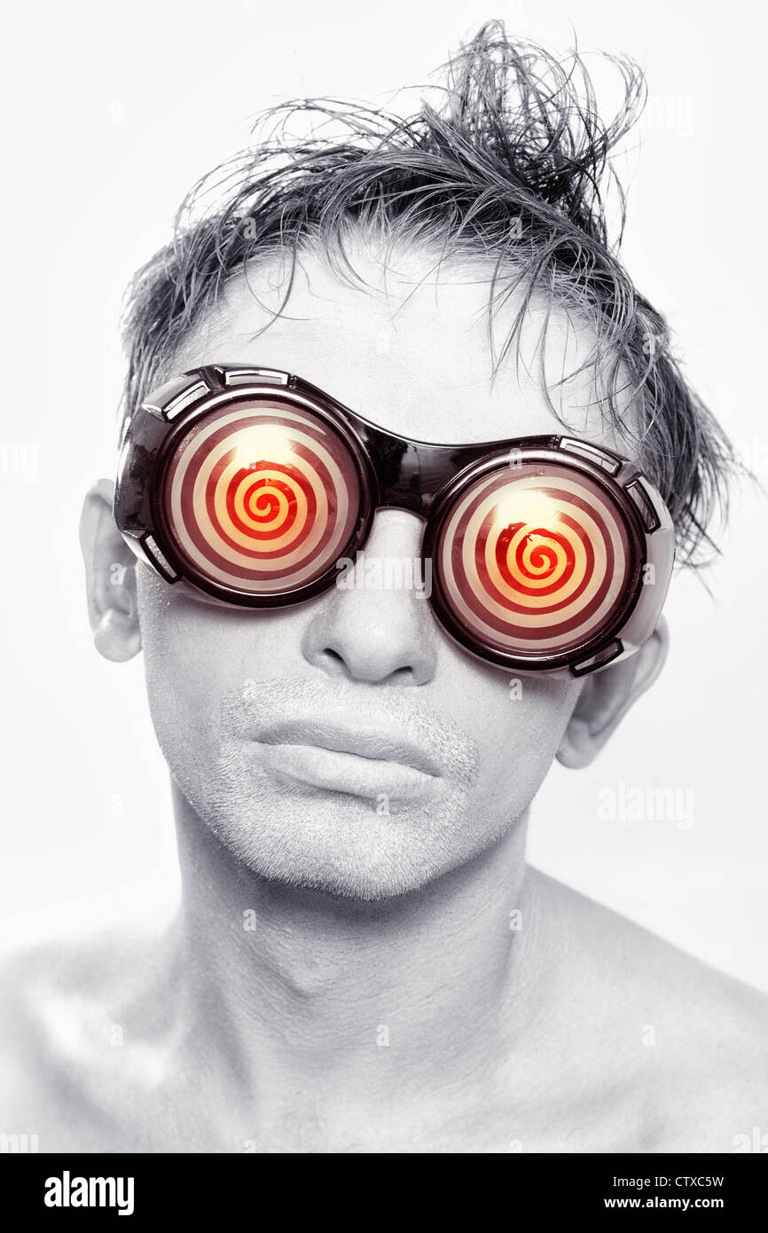young man with white skin in strange red glasses Stock Photo - Alamy