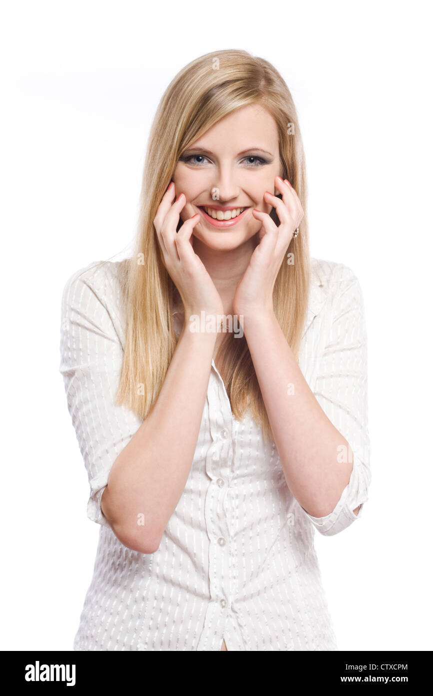 Portrait of fashionable exuberant young blond woman Stock Photo - Alamy