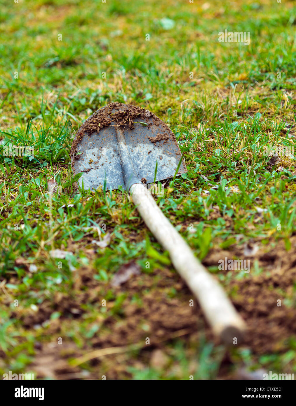 Dirty shovel in grass with selective focus Stock Photo - Alamy