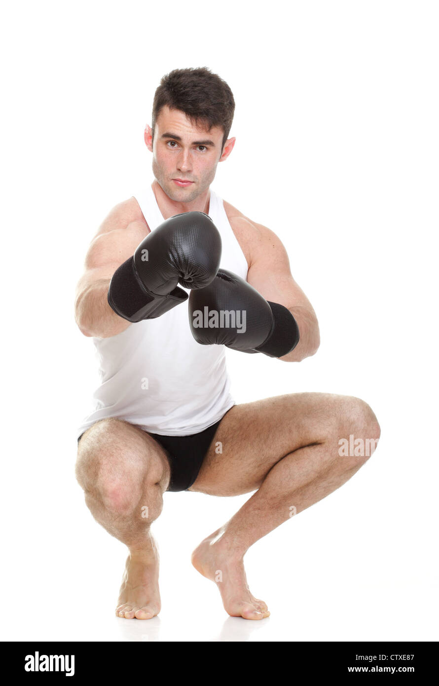 Portrait of sportsman boxer isolated on white background. Studio shot ...