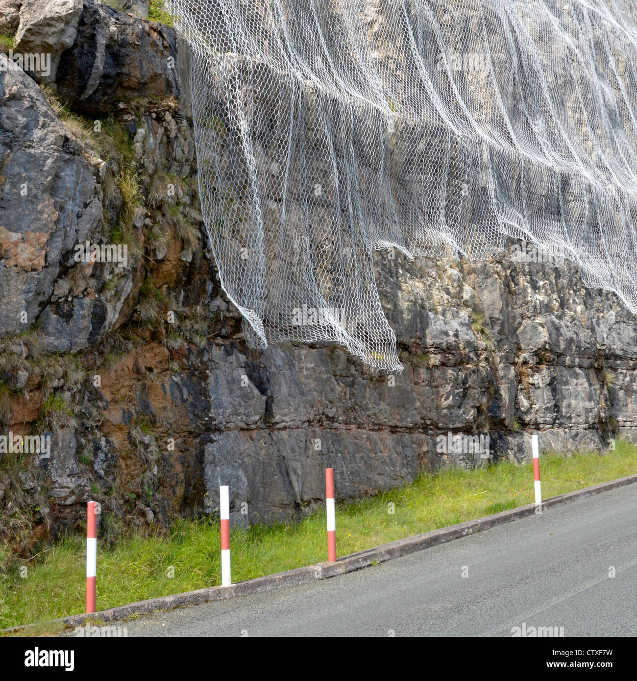 Rock netting fixed to cliff face on a section of The Great Orme Marine ...