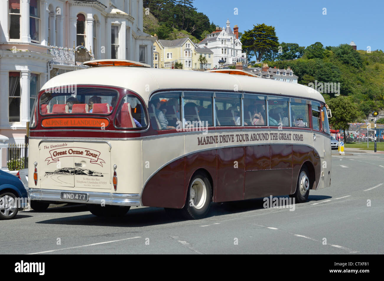 Old fashioned coach being used for scenic tour around the Great Orme ...