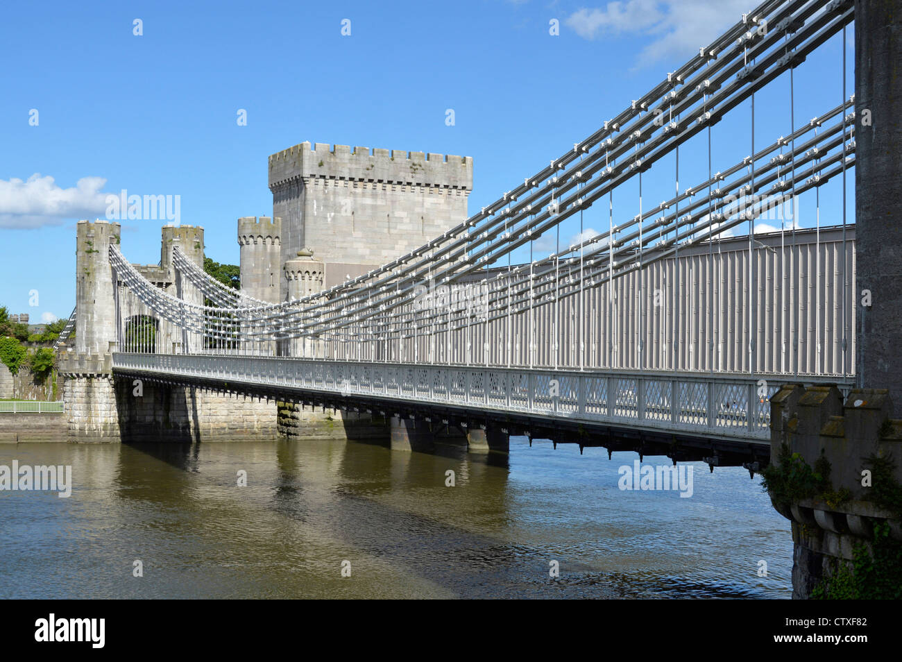 Thomas Telford road suspension bridge & Robert Stephenson wrought iron ...