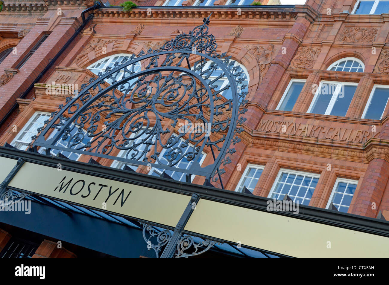 Oriel Mostyn Art Gallery modern and older signs above entrance with ...
