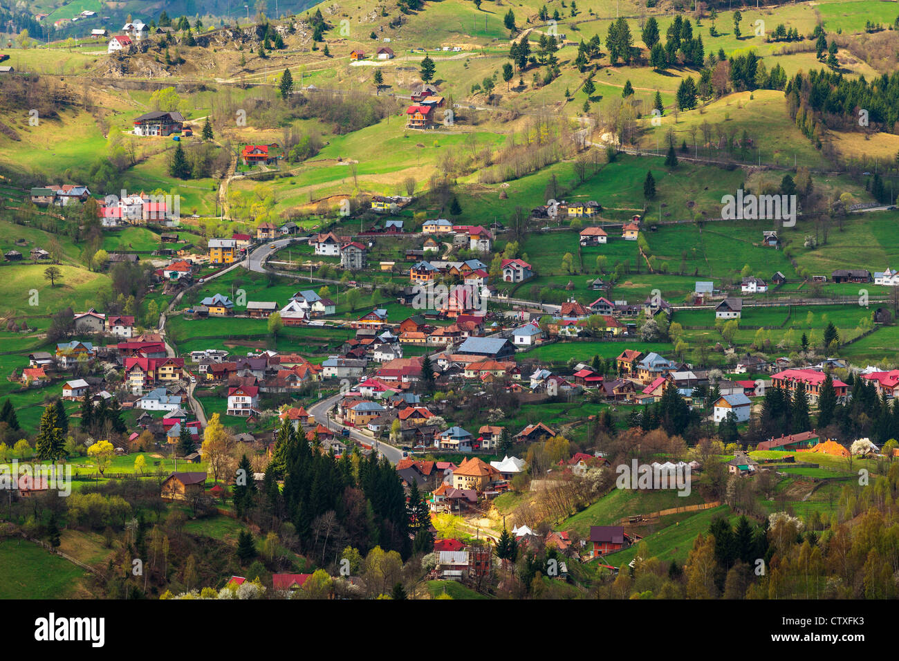 Aerial view of a village in mountains of Romania Stock Photo - Alamy