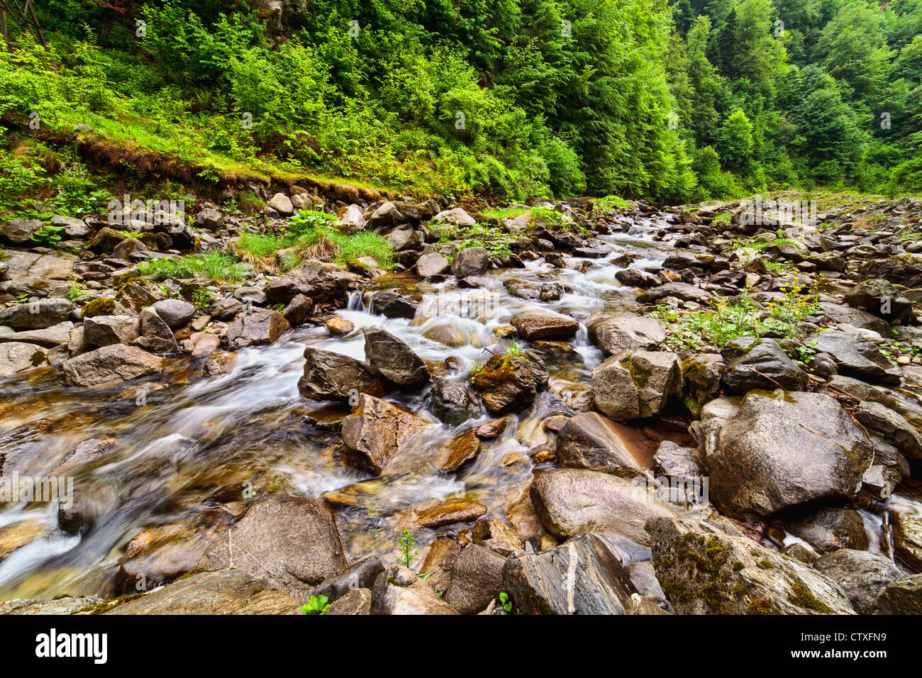 Landscape with river flowing through rocks Stock Photo - Alamy