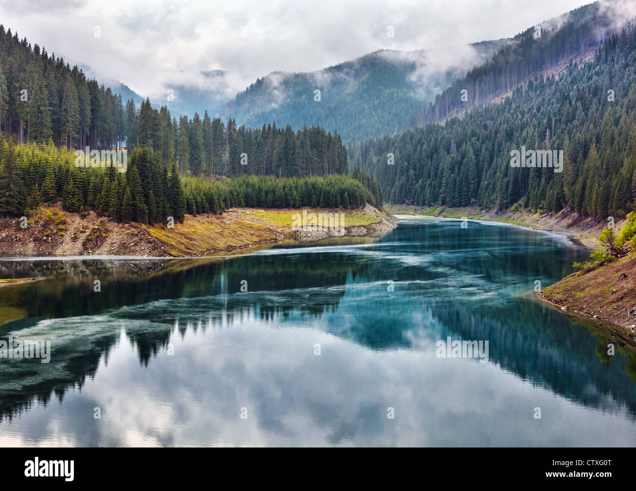 Landscape with lake Galbenu in Parang mountains in Romania Stock Photo ...