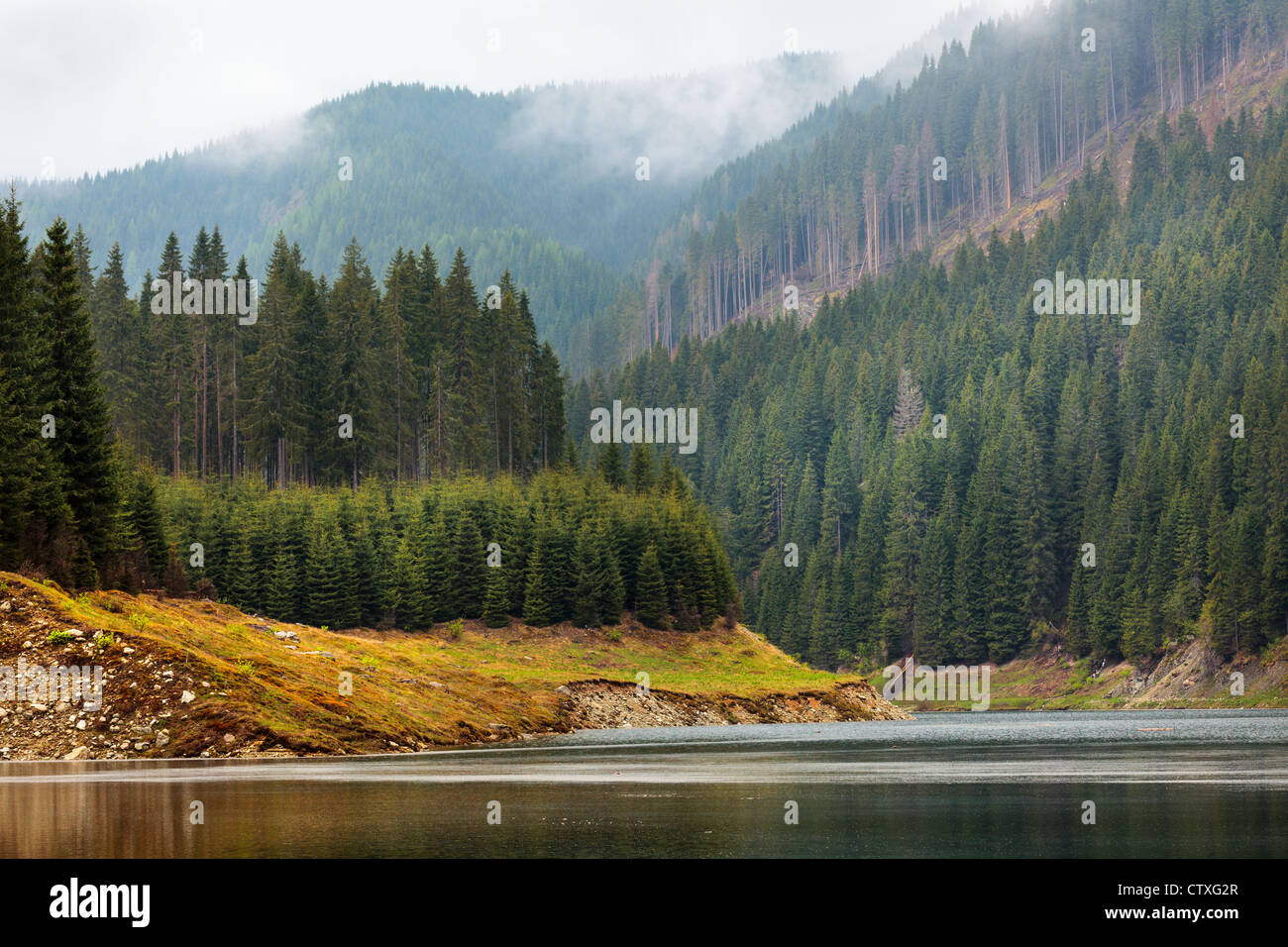 Landscape with lake Galbenu in Parang mountains in Romania Stock Photo ...