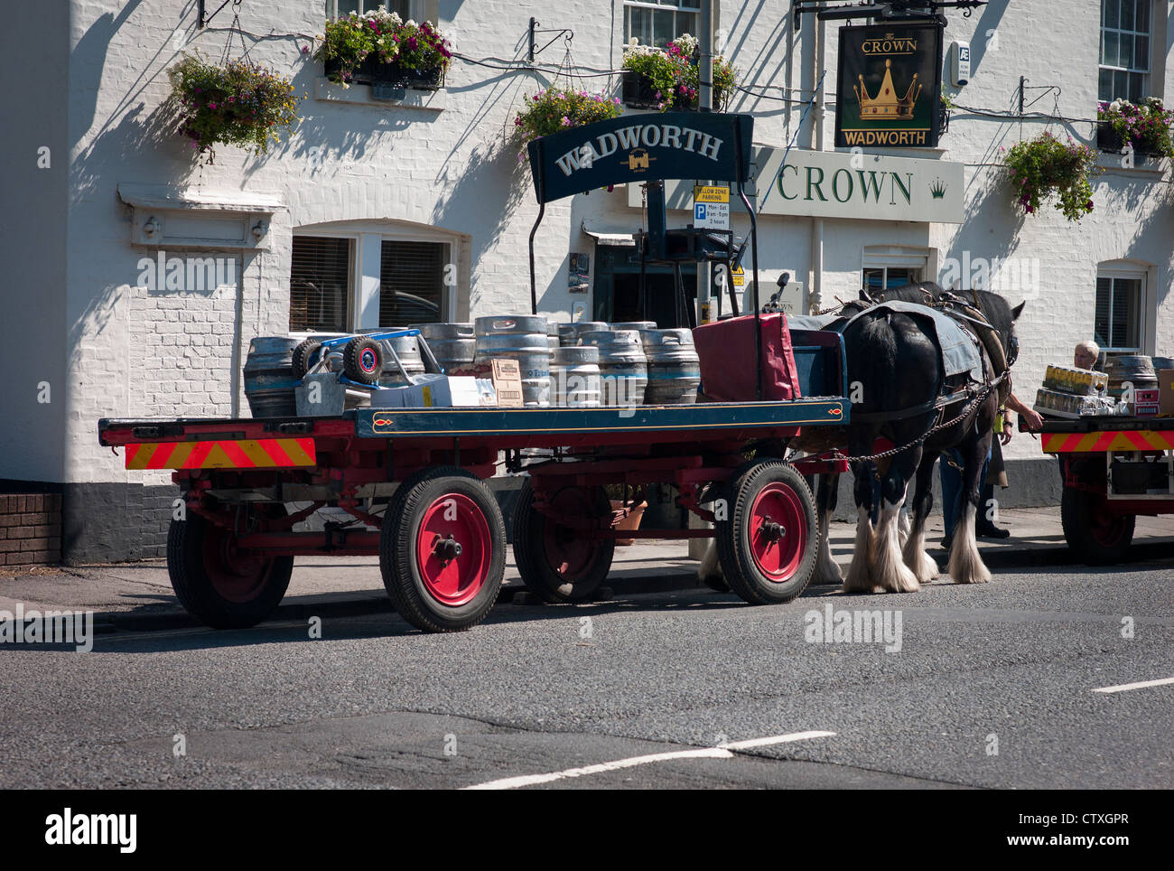 Brewery dray and horses delivering beer to a Wadworth pub in Devizes ...