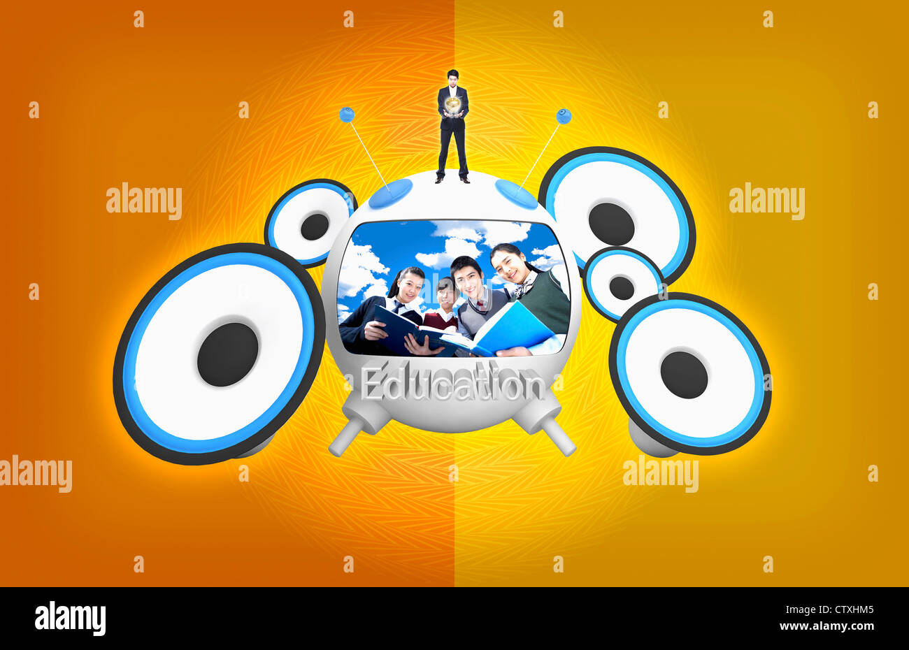 Studying students in the multimedia monitor Stock Photo - Alamy