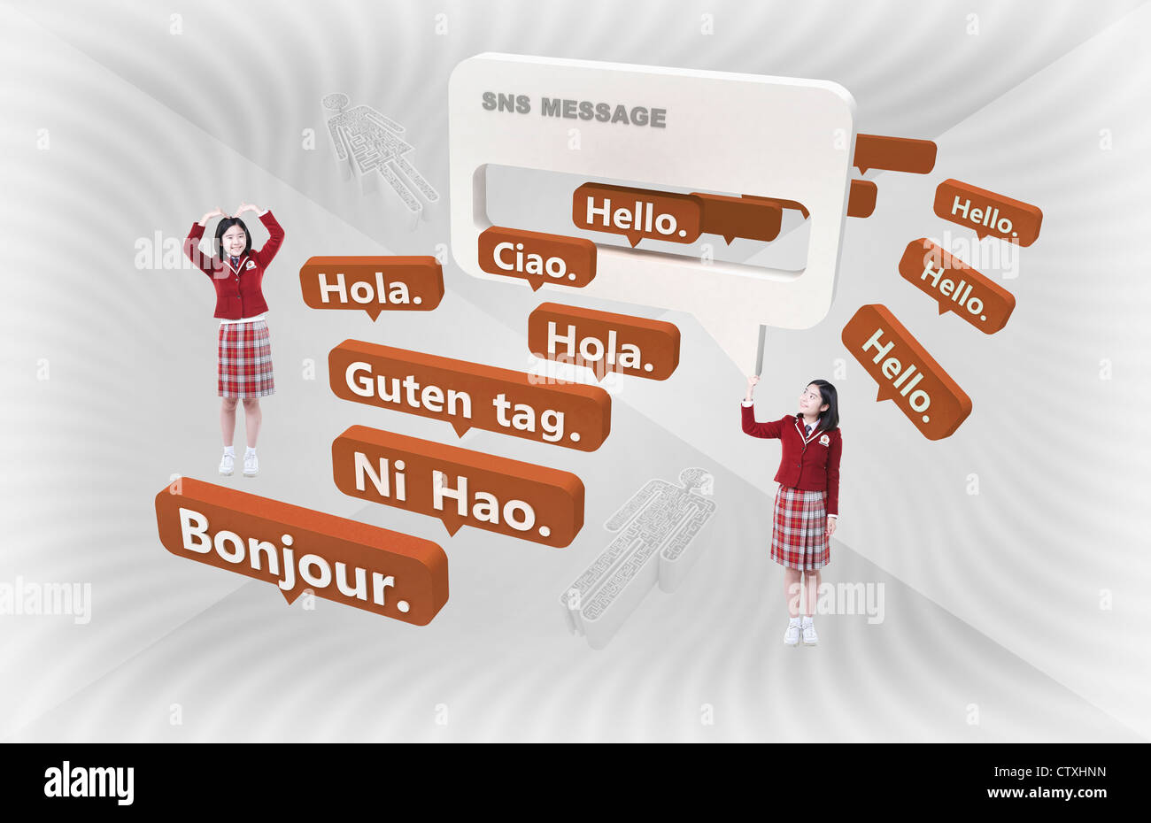 Girl student with international SNS messages Stock Photo - Alamy