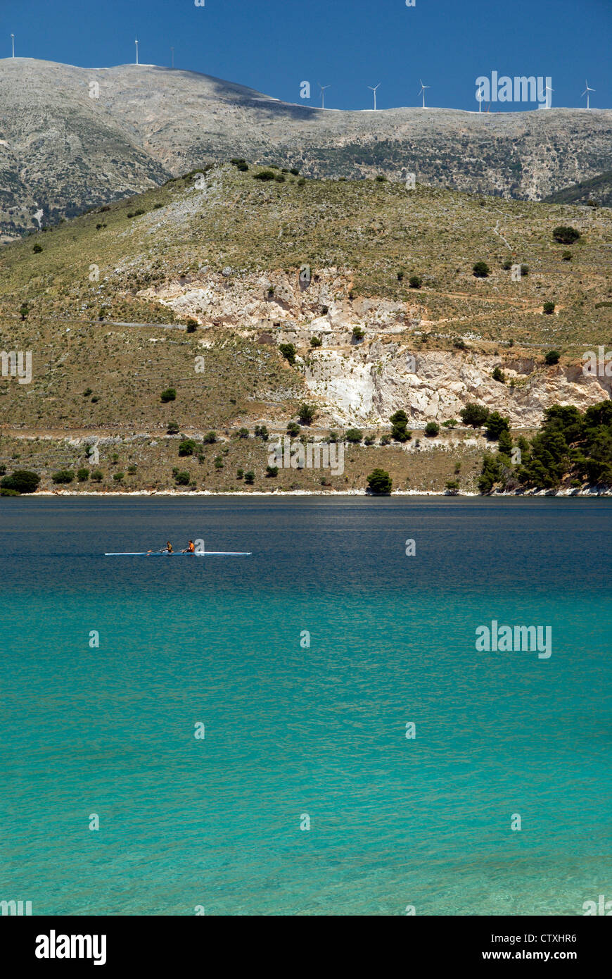 Rowers with mountain background, Argostoli Bay, Argostoli, Kefalonia ...