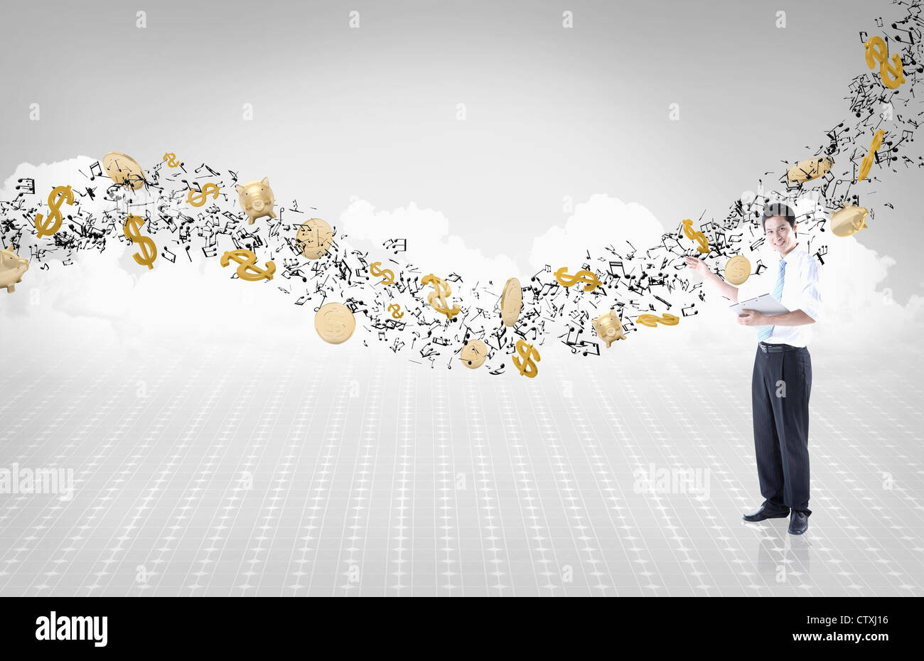 A businessman and the flowing money Stock Photo - Alamy