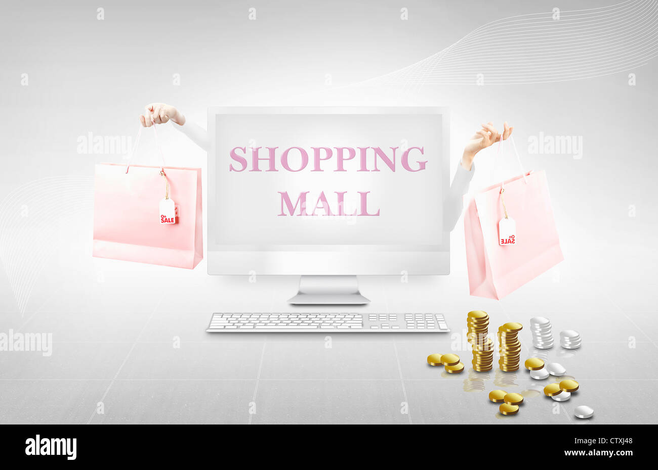 Shopping mall monitor with shopping bags Stock Photo - Alamy