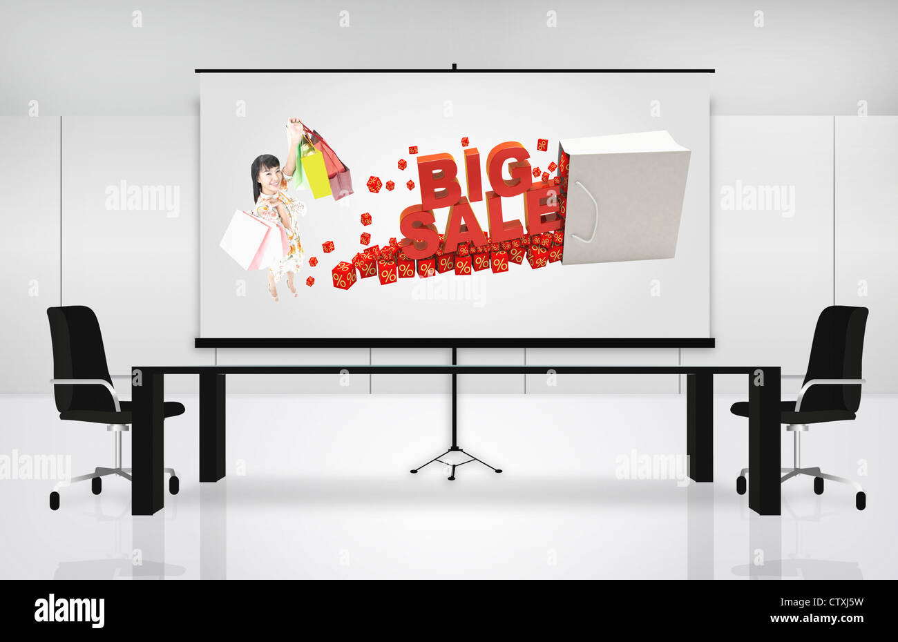 A screen showing the shopping woman with big sale event Stock Photo - Alamy