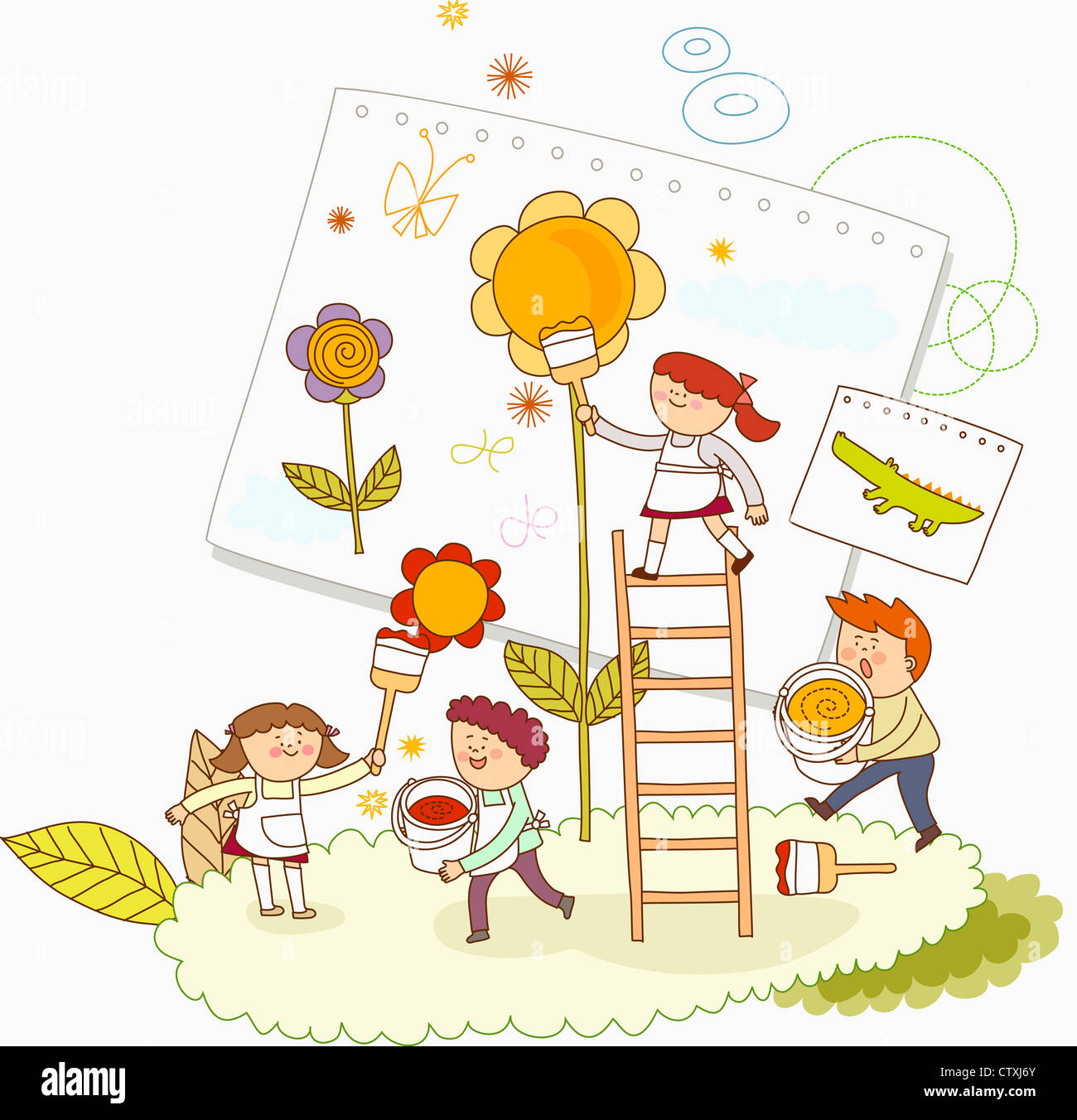 Children drawing the flower Stock Photo - Alamy