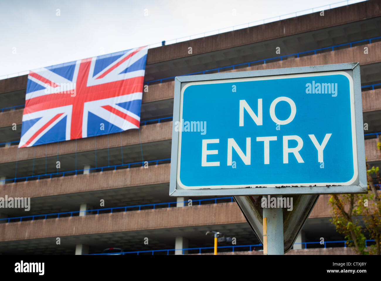 A No Entry sign at a multi storey car park which is displaying a giant ...