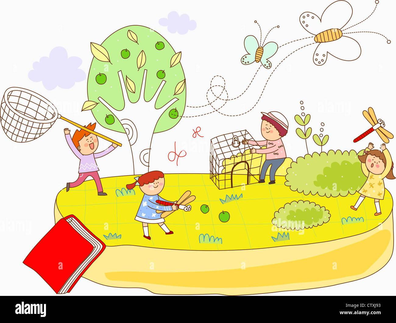 Children catching the butterfly and dragonfly Stock Photo - Alamy