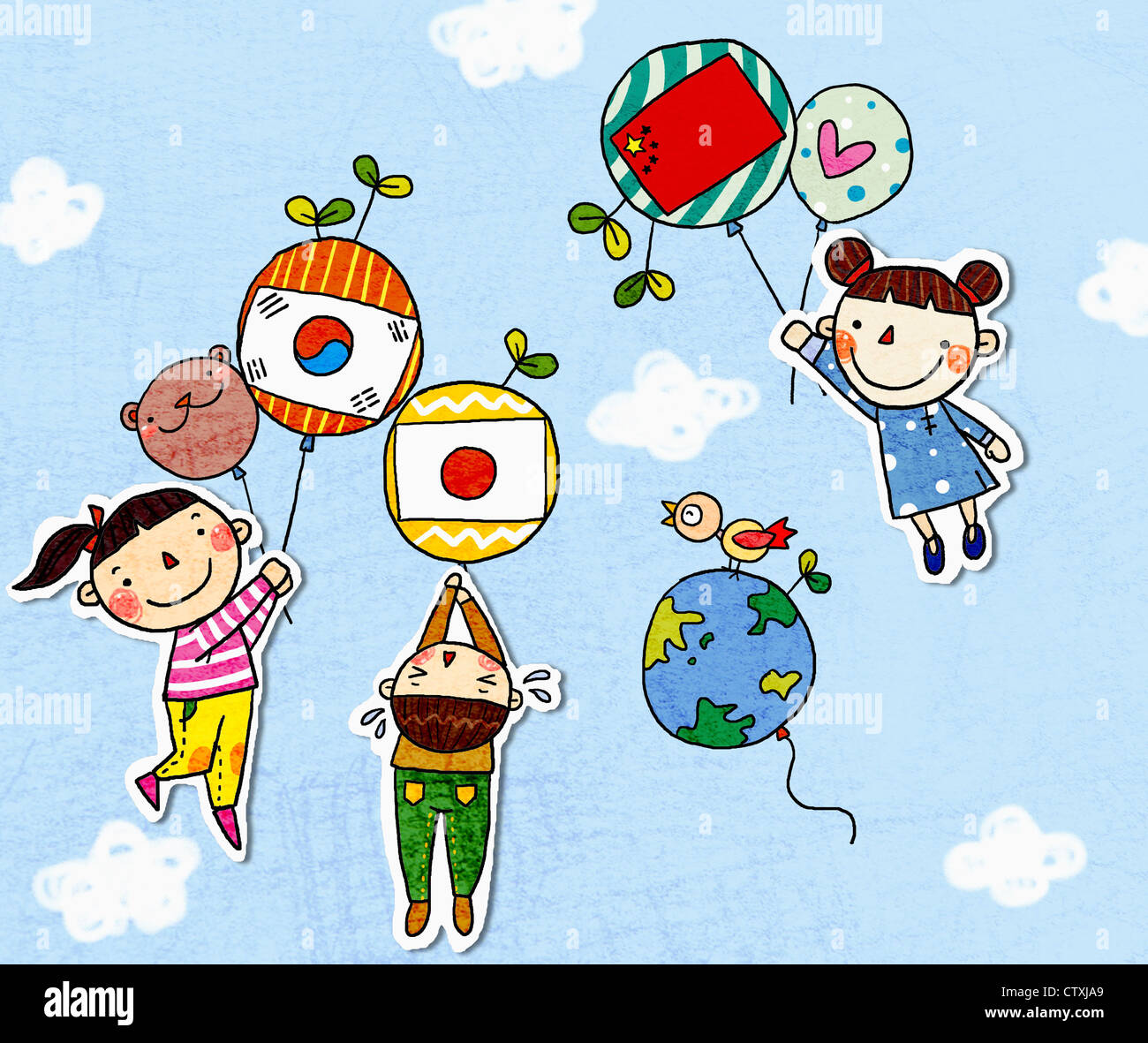 Children flying with national flag balloons Stock Photo - Alamy
