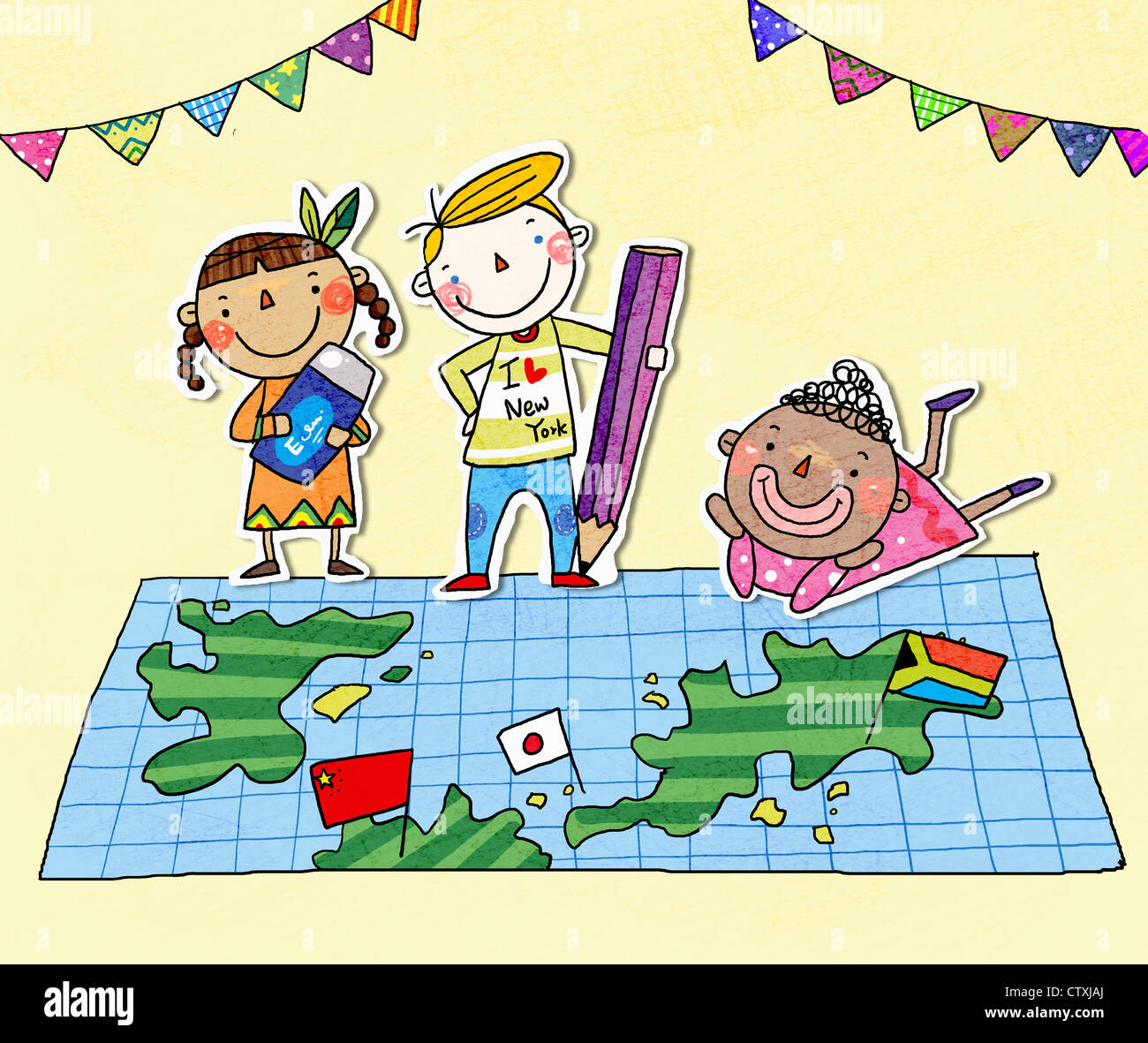 Global friend on the world map Stock Photo - Alamy
