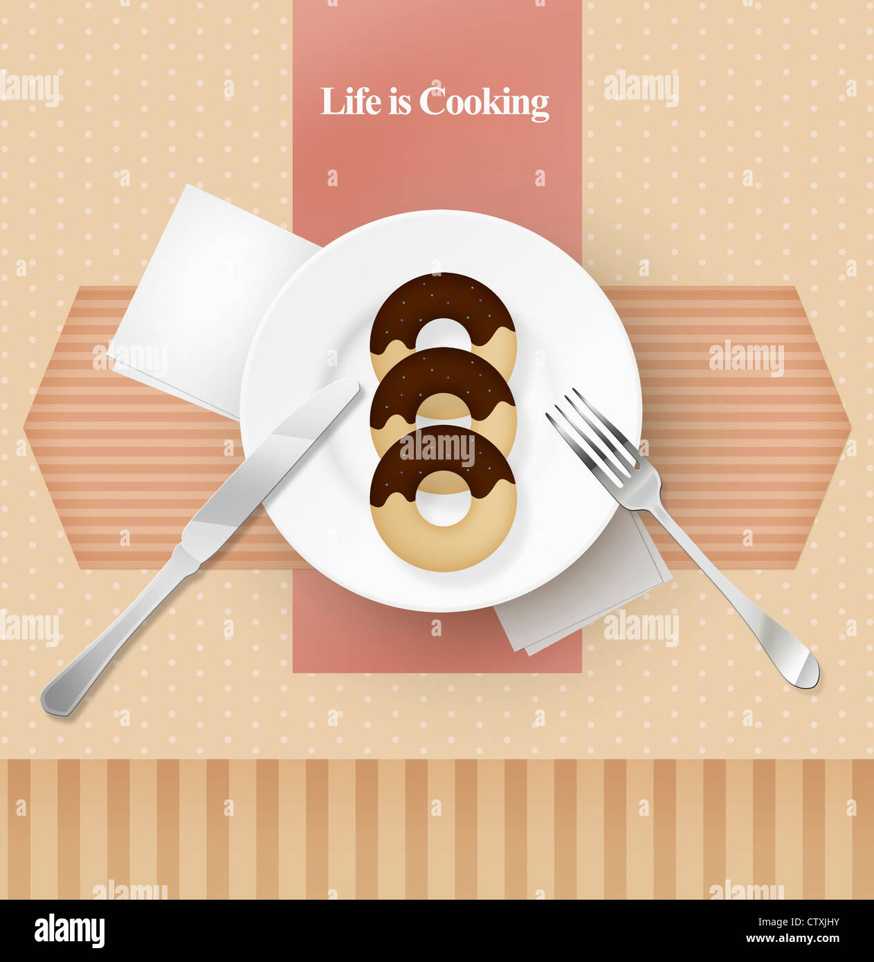 Donut dessert with 'life is cooking' Stock Photo - Alamy