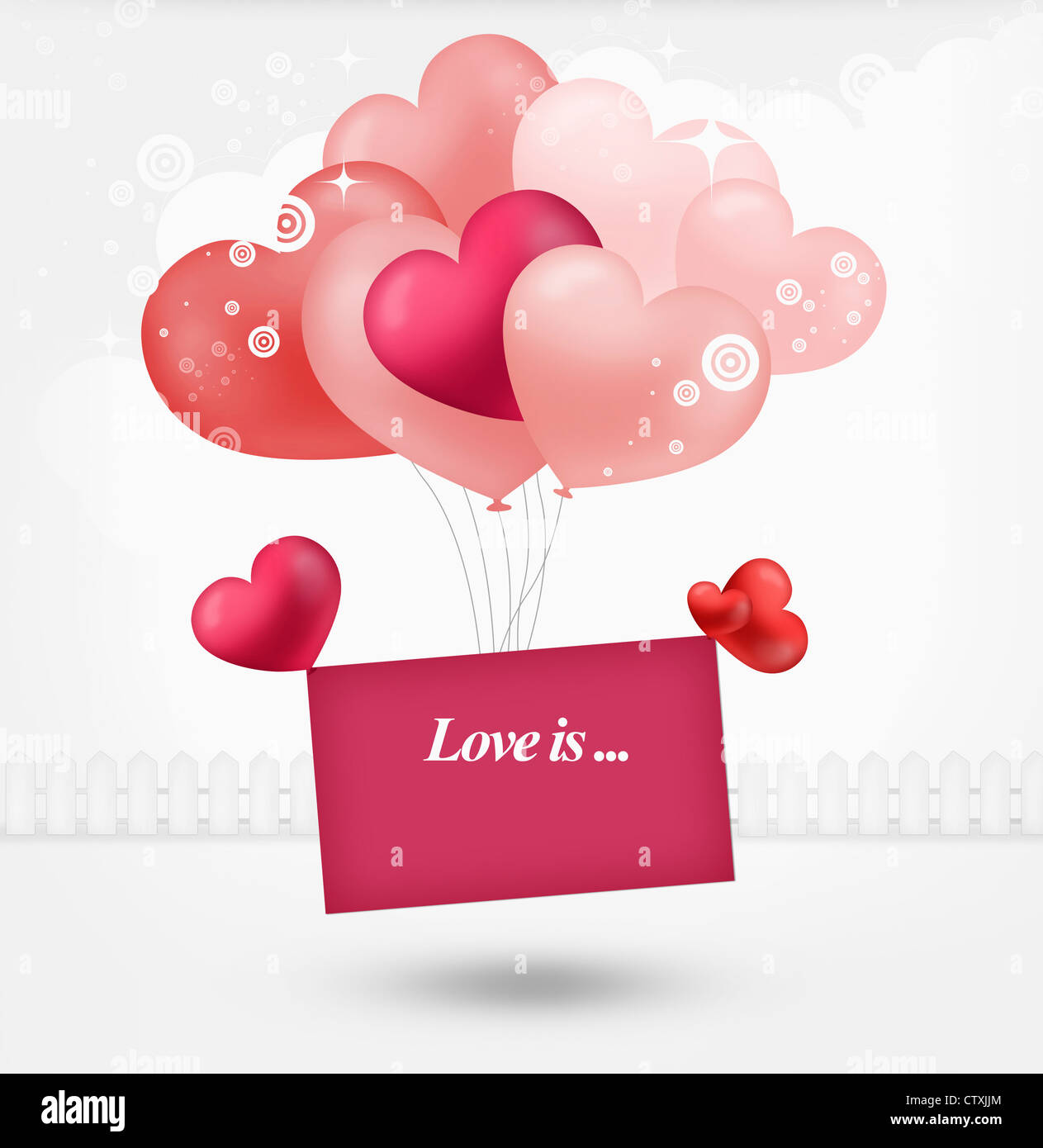 Pink heart balloons with Love is… Stock Photo - Alamy