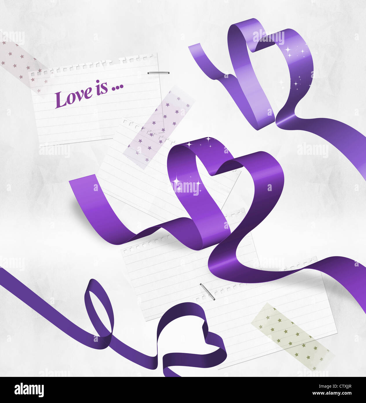 Purple heart ribbon with Love is… Stock Photo - Alamy